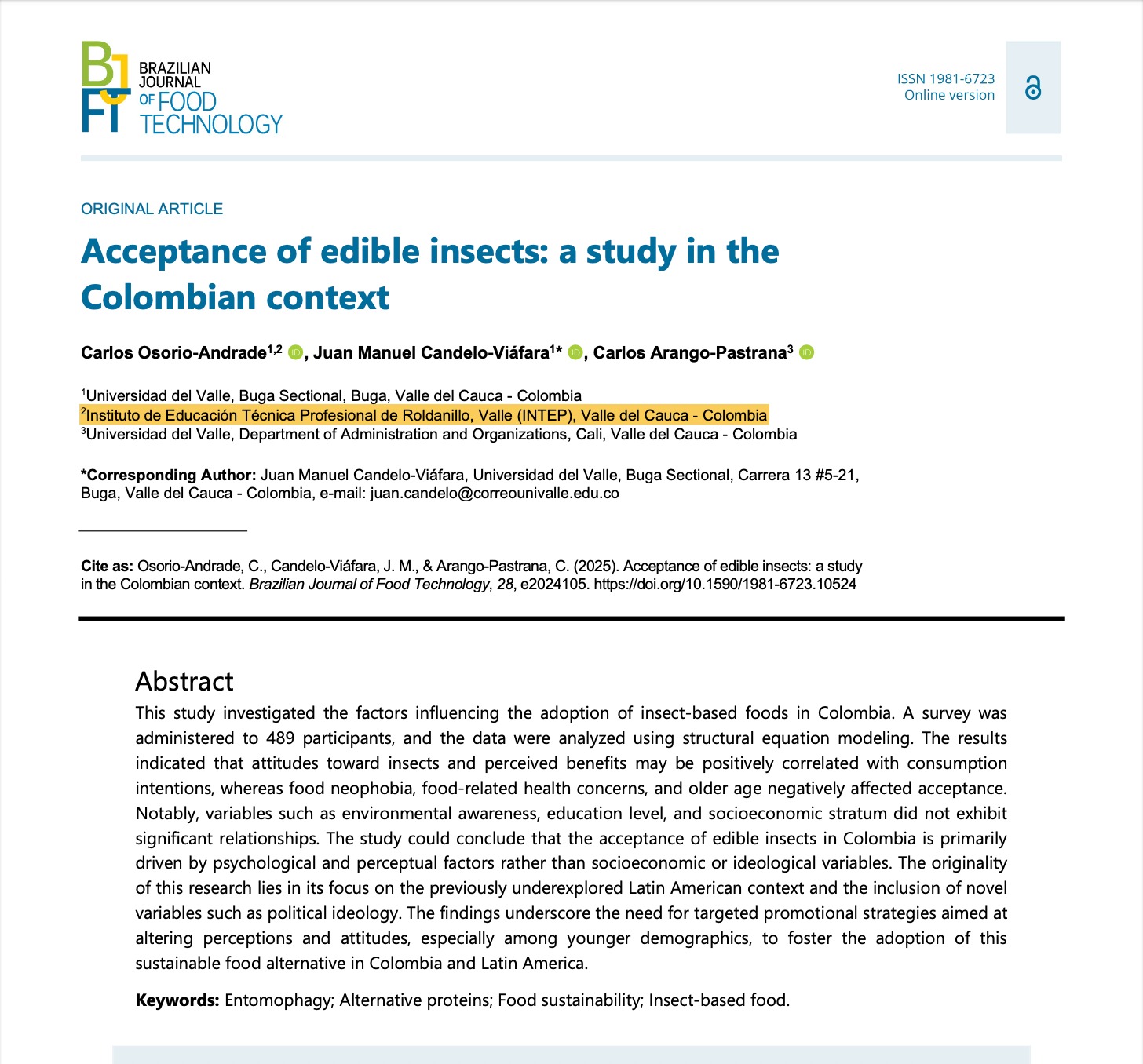 Grupo de Investigación SINERGIA, por la publicación de su artículo – INTEP
